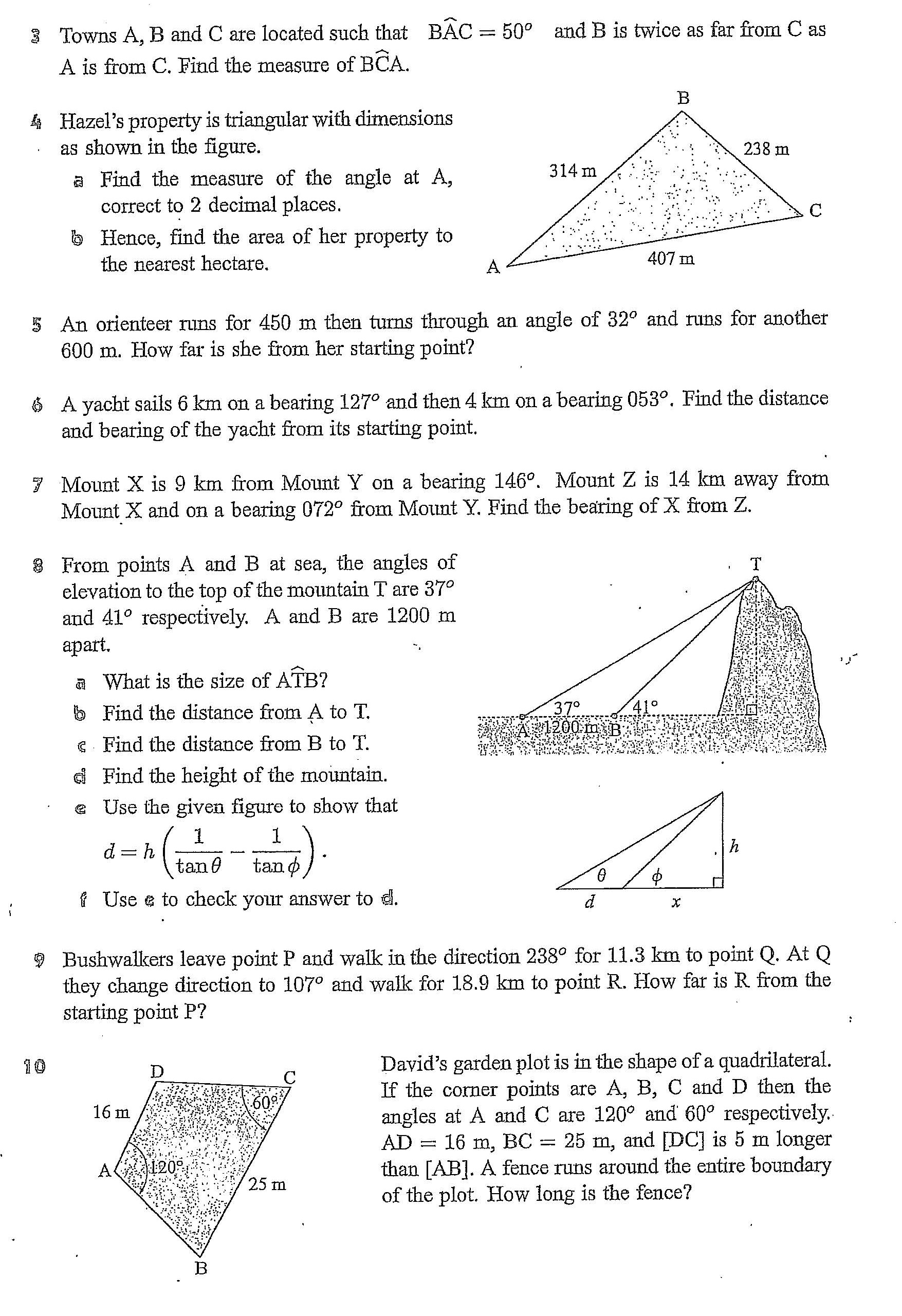 HZCIS Math Sine Rule And Cosine Rule Practice Questions optional 
