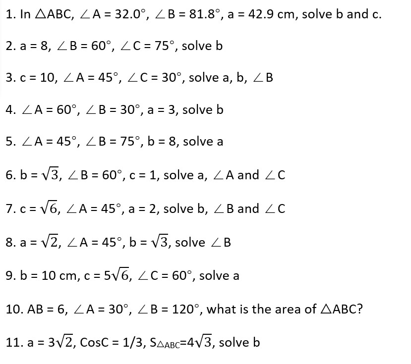 HZCIS Math Sine Rule Practice Questions